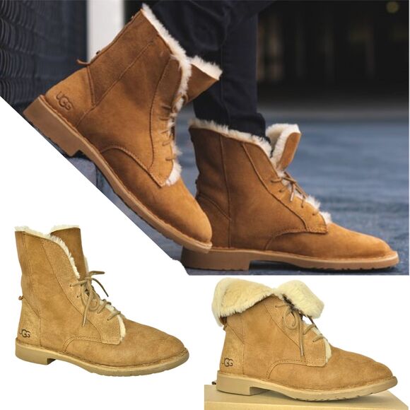 UGG | Shoes | Ugg Quincy Boot Chestnut Brown Suede Sheepskin Shearling ...